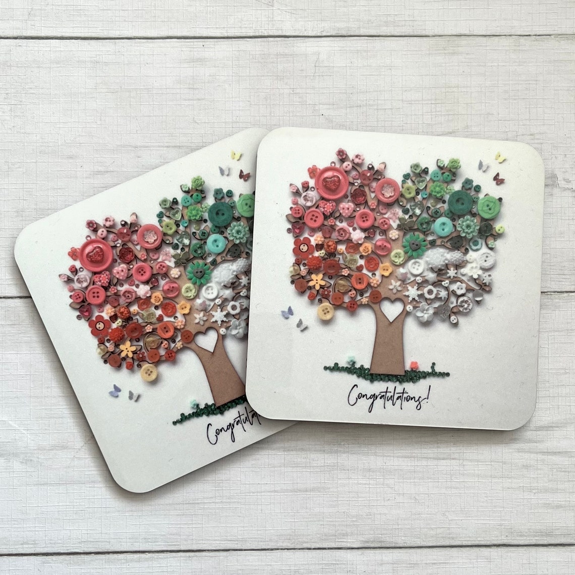PRINTED (not 3D) Congratulations Tree Art Coaster, Cork Backed Coaster ...