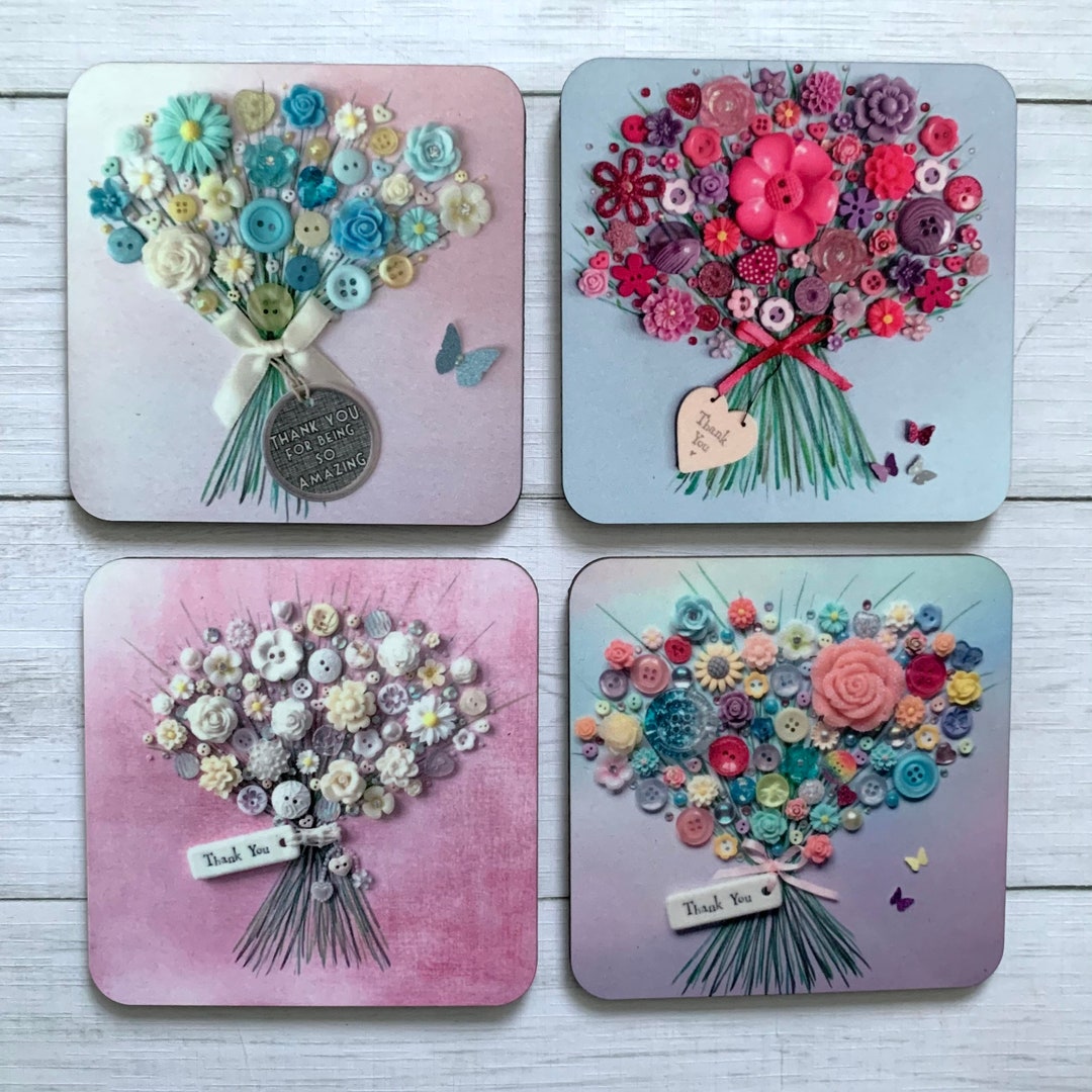 PRINTED (not 3D) Individual Bouquet Print Coasters, Thank You Coasters ...
