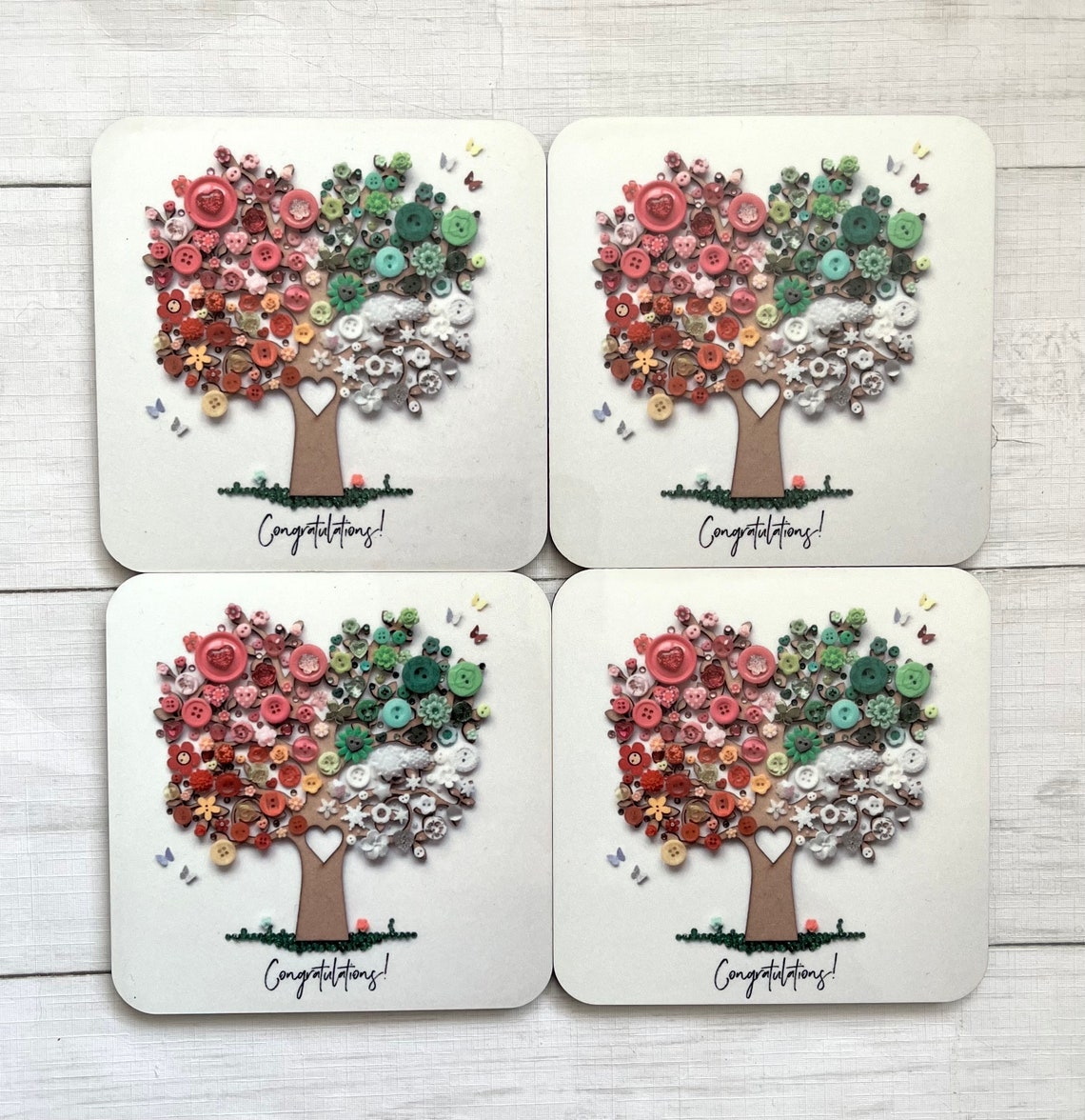 PRINTED (not 3D) Congratulations Tree Art Coaster, Cork Backed Coaster ...