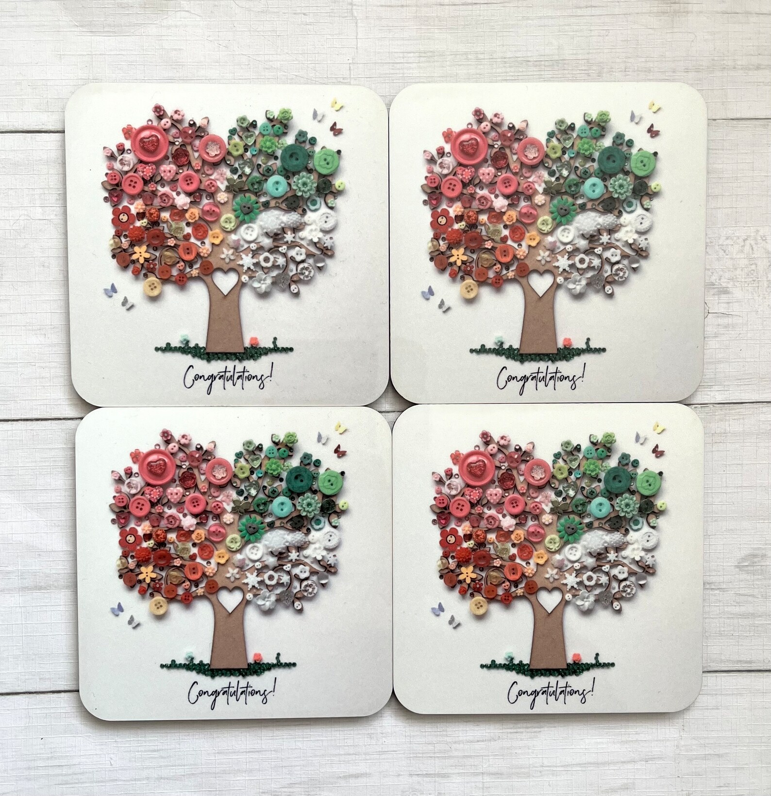 PRINTED (not 3D) Congratulations Tree Art Coaster, Cork Backed Coaster ...