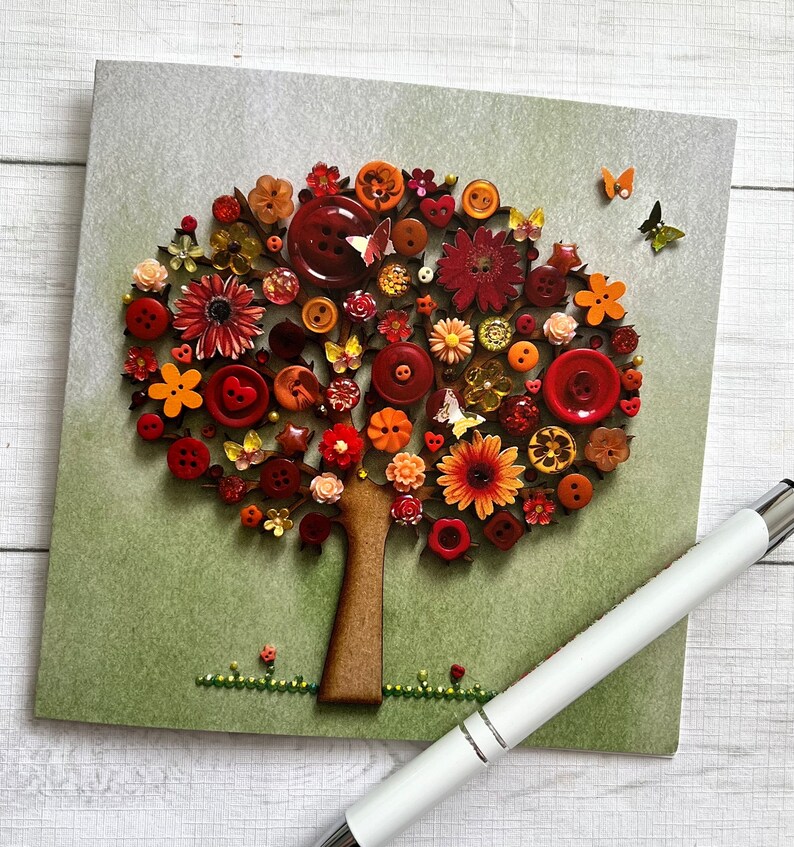 PRINTED (not 3D) Set of 4 Tree Art Cards, 14x14cm Tree Art Card Set ...
