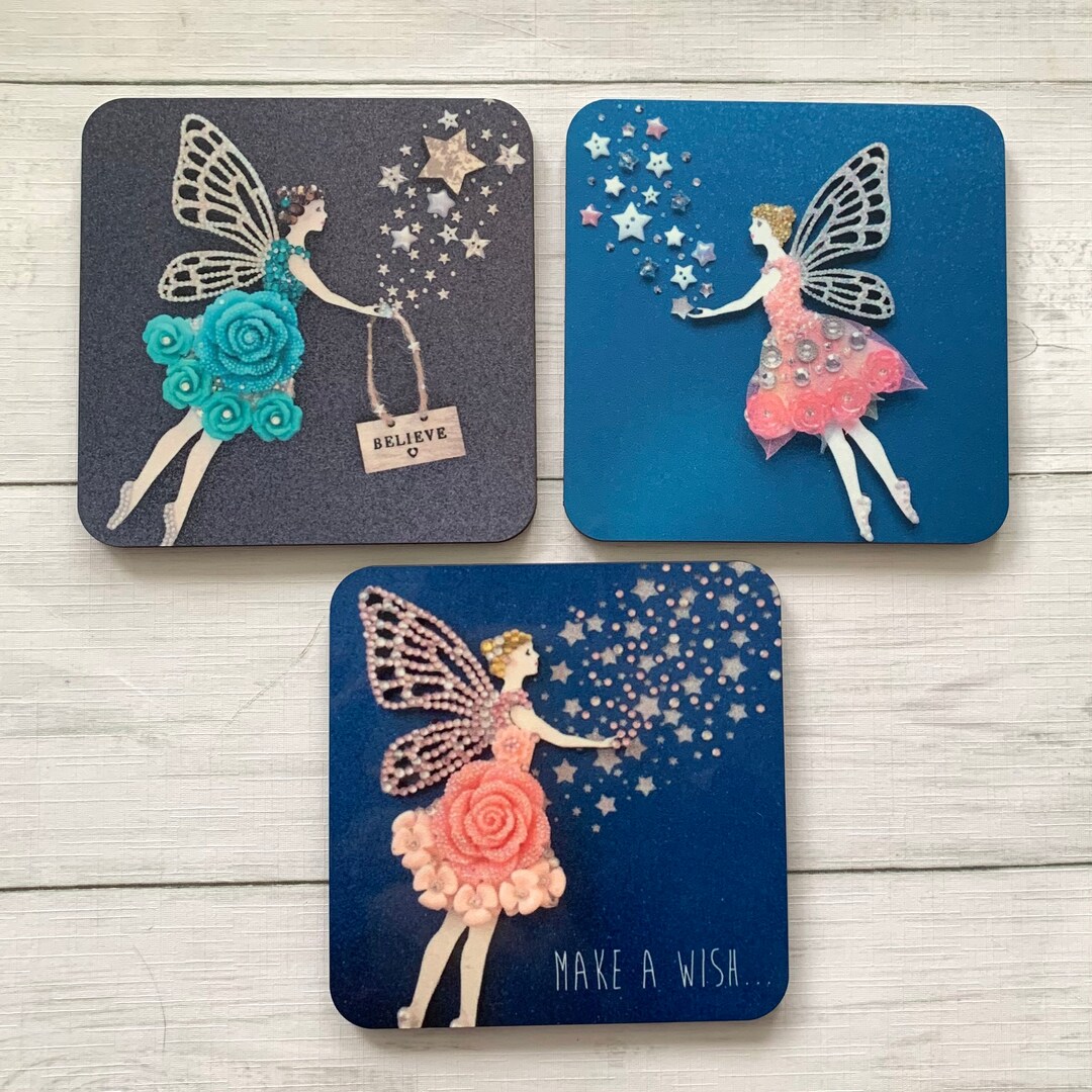 PRINTED Individual Fairy Coasters, Fairy Art Drinks Mat, Fairy Theme ...