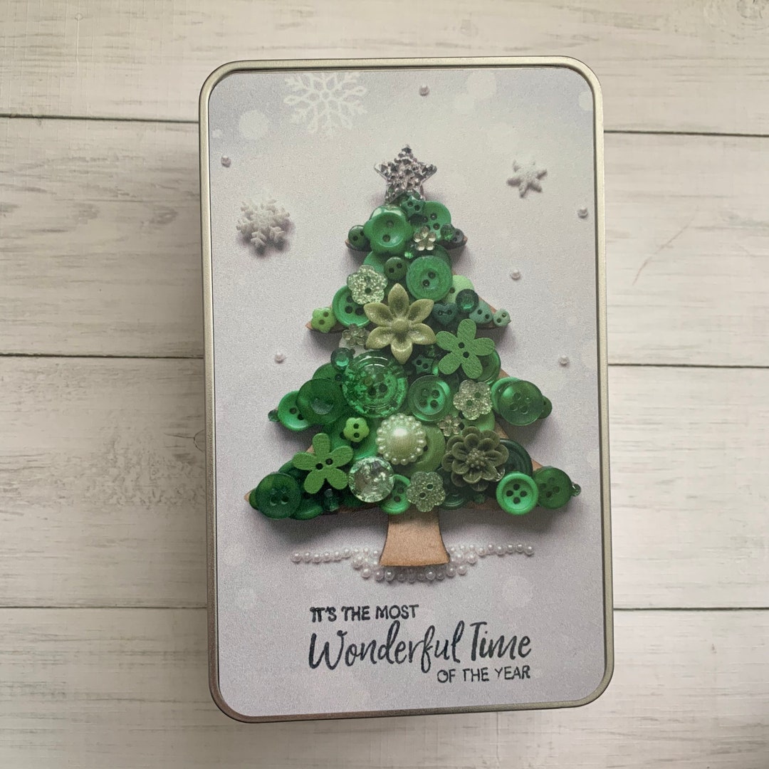 PRINTED Christmas Theme Storage Tin, Tree Print Gift, Xmas Memory ...