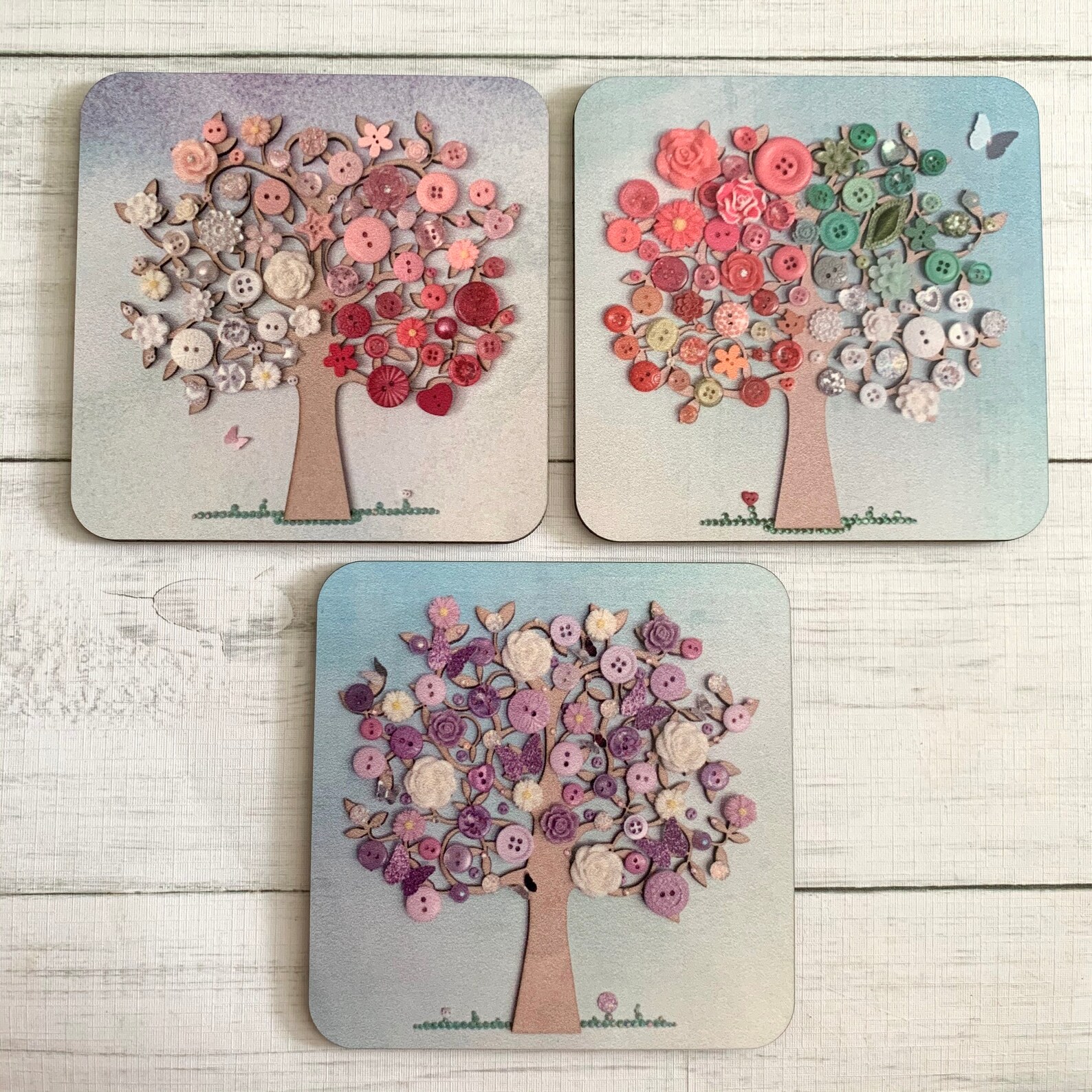 PRINTED Individual Tree Art Coasters Tree Theme Tableware - Etsy UK
