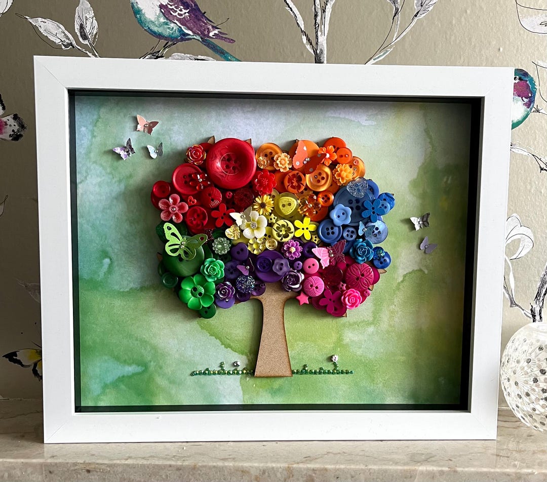 The Rainbow Button Tree, Rainbow Theme Wall Decor, Button Art ...