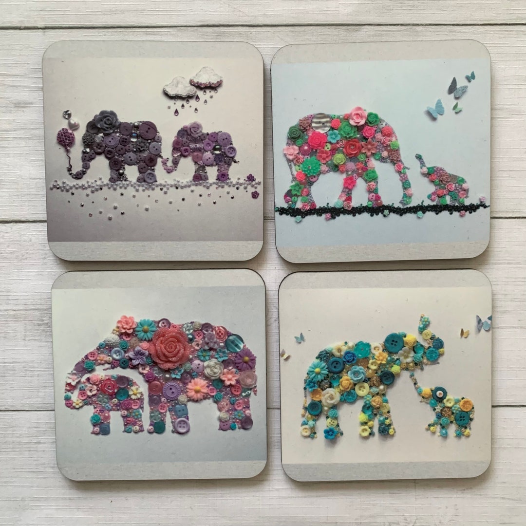 PRINTED (not 3D) Individual Elephant Coasters, Elephant Theme Gift, New ...