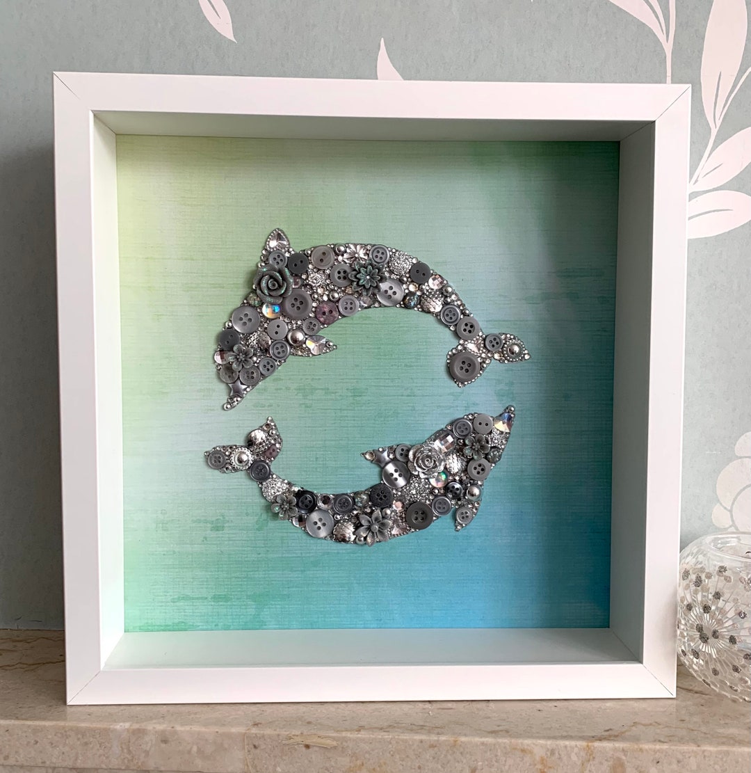 The Button Dolphins, Silver Dolphin Wall Art, Button Art Decor, Dolphin ...