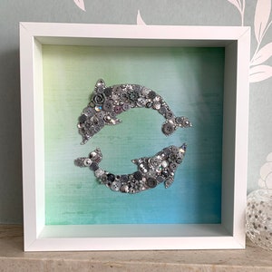 The Button Dolphins, Silver Dolphin Wall Art, Button Art Decor, Dolphin ...