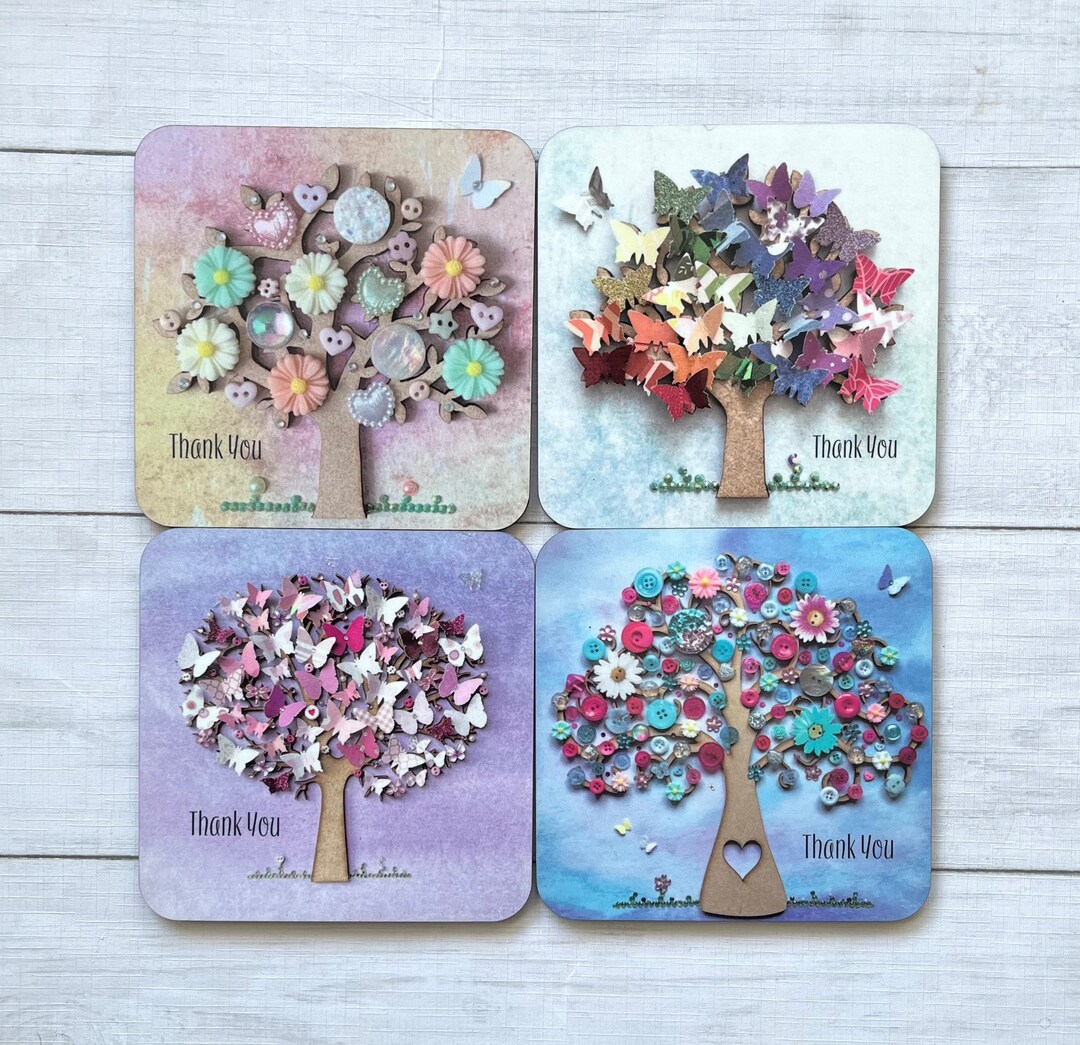 PRINTED Individual Thank You Tree Coaster, Cork Backed Coaster ...