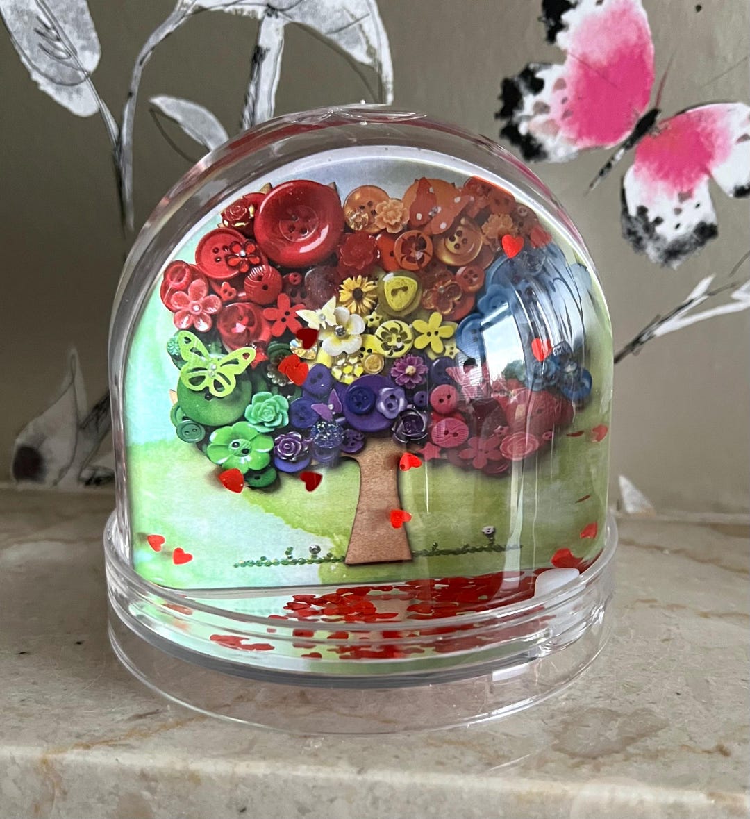PRINTED Rainbow Tree Art Snow Globe, Butterfly Tree Theme Decor, Heart ...