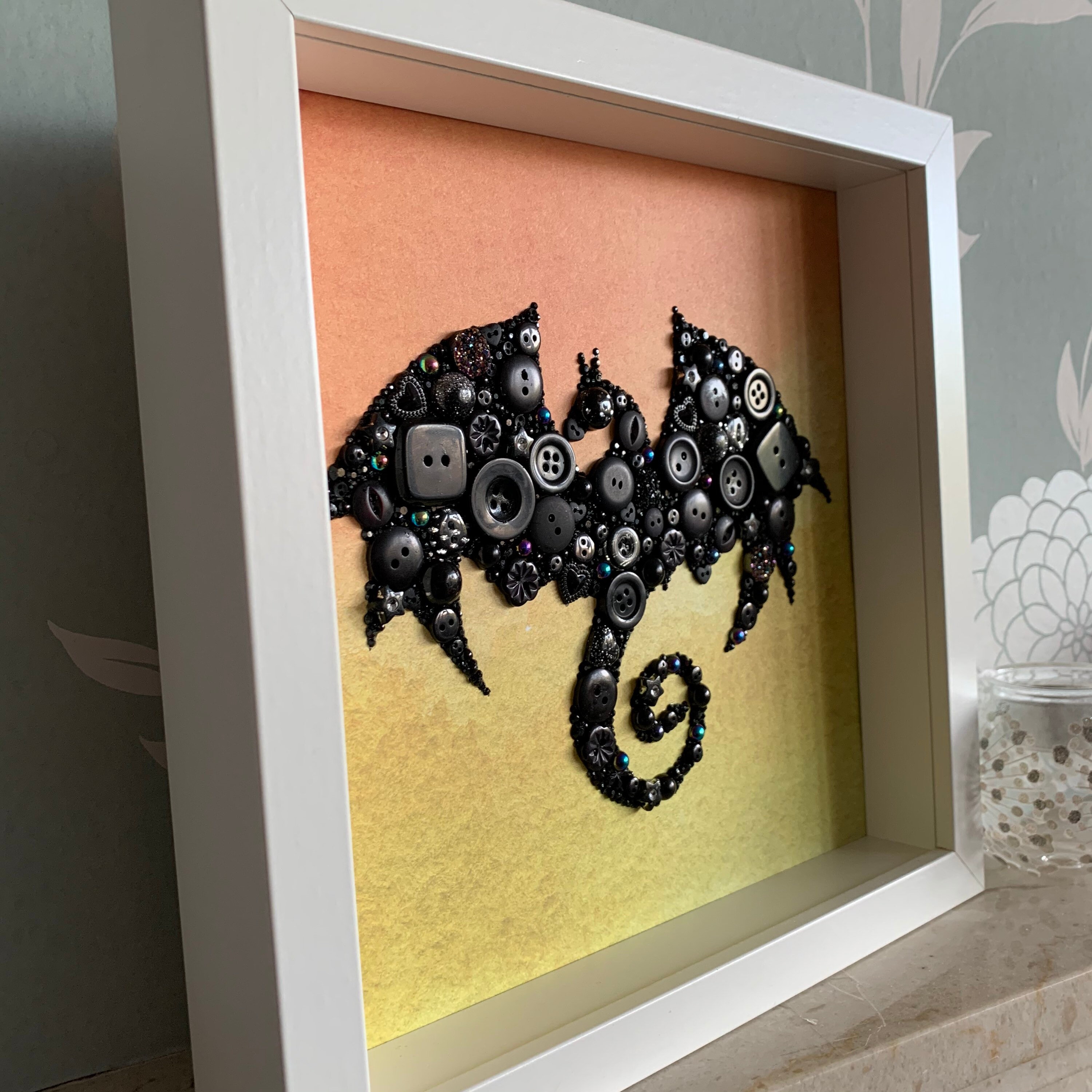 The Button Dragon, Button Art, Dragon Gift, Dragon Wall Art, Framed ...