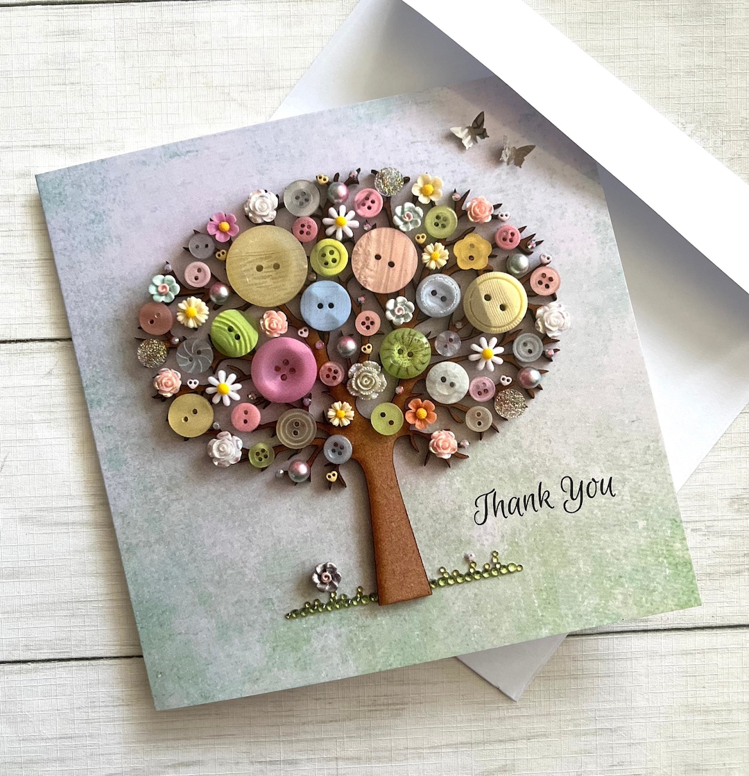 PRINTED Thank You Pastel Tree Art Cards, Flat Printed Cards, Pastel ...