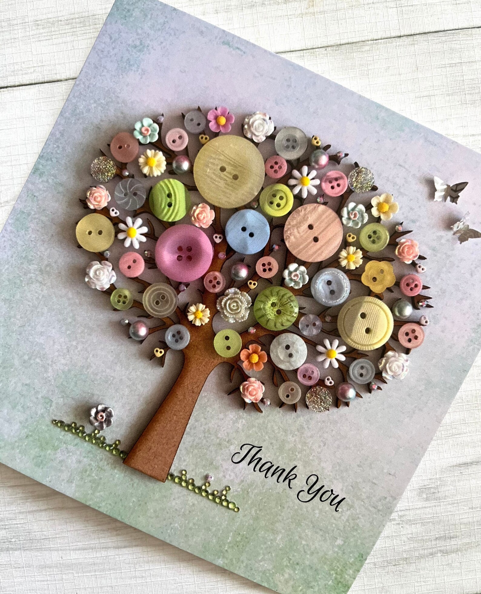 PRINTED Thank You Pastel Tree Art Cards, Flat Printed Cards, Pastel ...