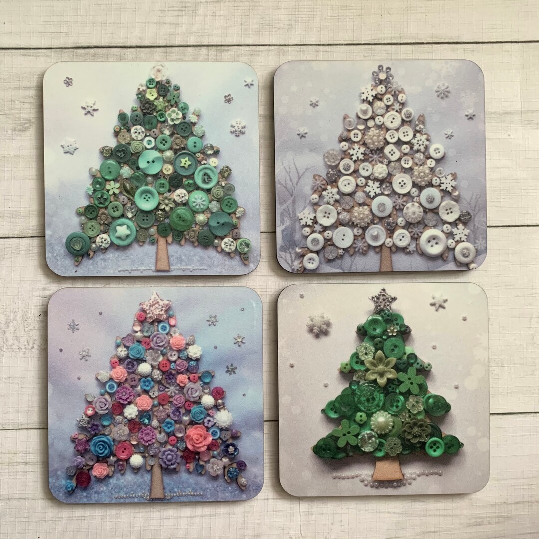 PRINTED Individual Christmas Coasters, Festive Tableware, Cork Backed ...
