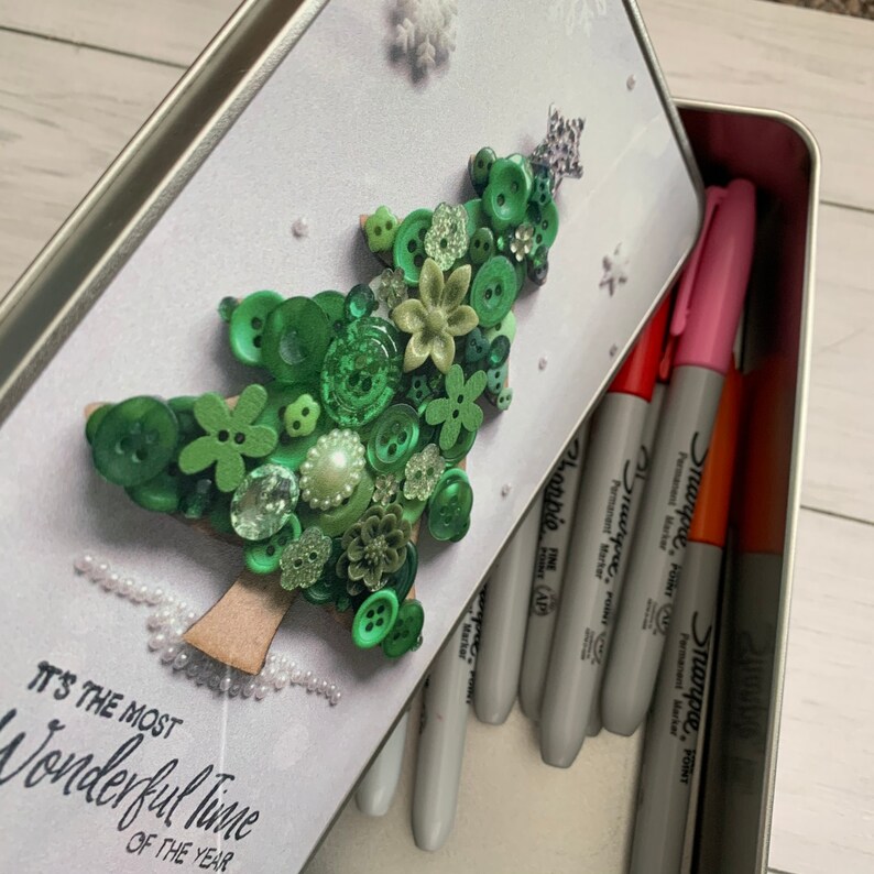 PRINTED Christmas Theme Storage Tin, Tree Print Gift, Xmas Memory ...