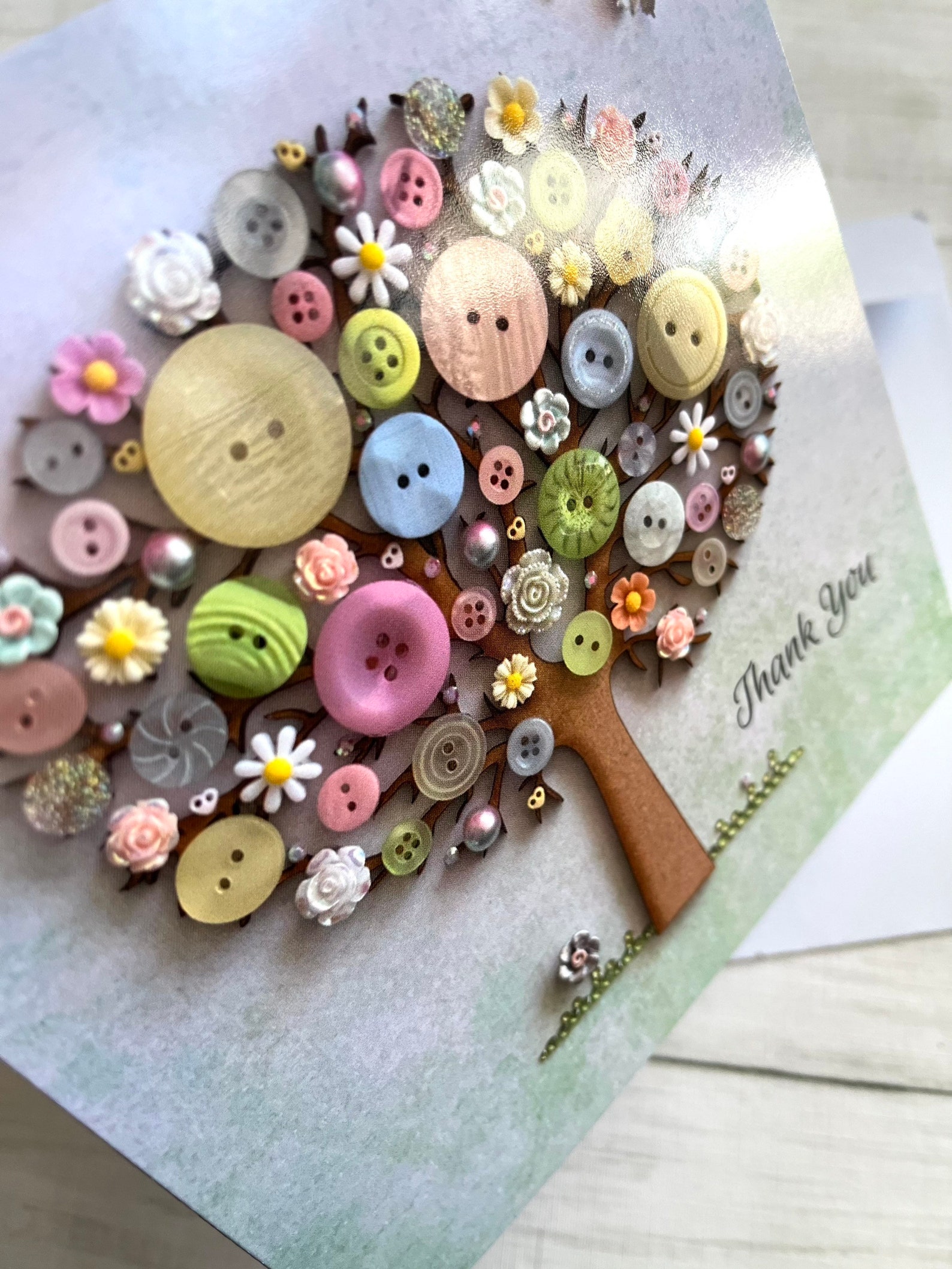 PRINTED Thank You Pastel Tree Art Cards, Flat Printed Cards, Pastel ...