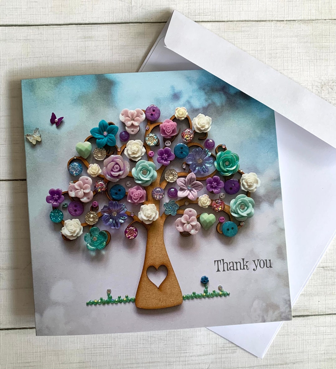 PRINTED (not 3D) Thank You Tree Art Cards, Flat Printed Cards, Purple ...