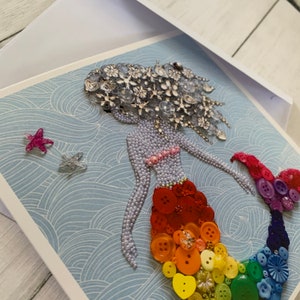 PRINTED Rainbow Mermaid Card, Flat Printed Card, Mermaid Theme Card ...