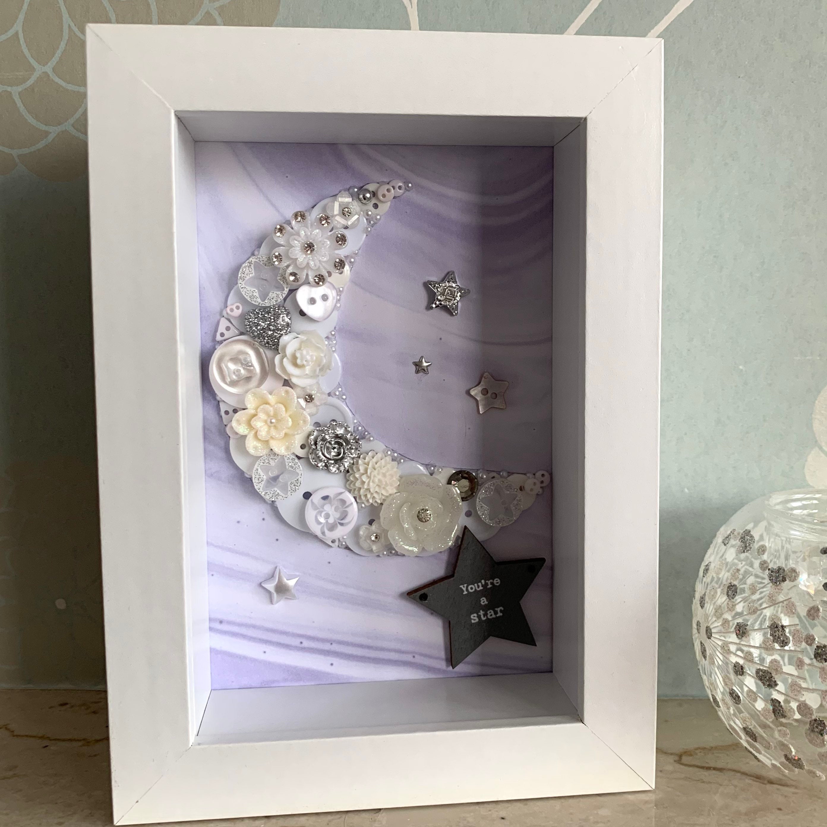 Mini Button Moon, Star Theme Decor, You’re A Star, Button Art, Moon and ...