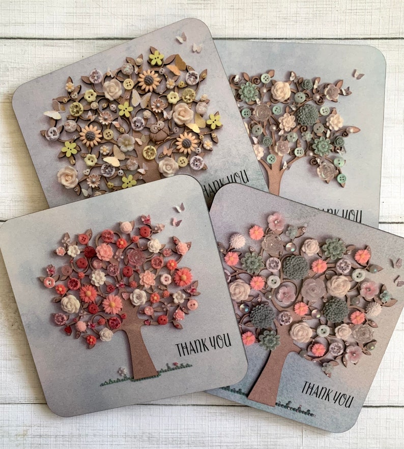 PRINTED Individual Thank You Tree Art Coasters Tree Art - Etsy