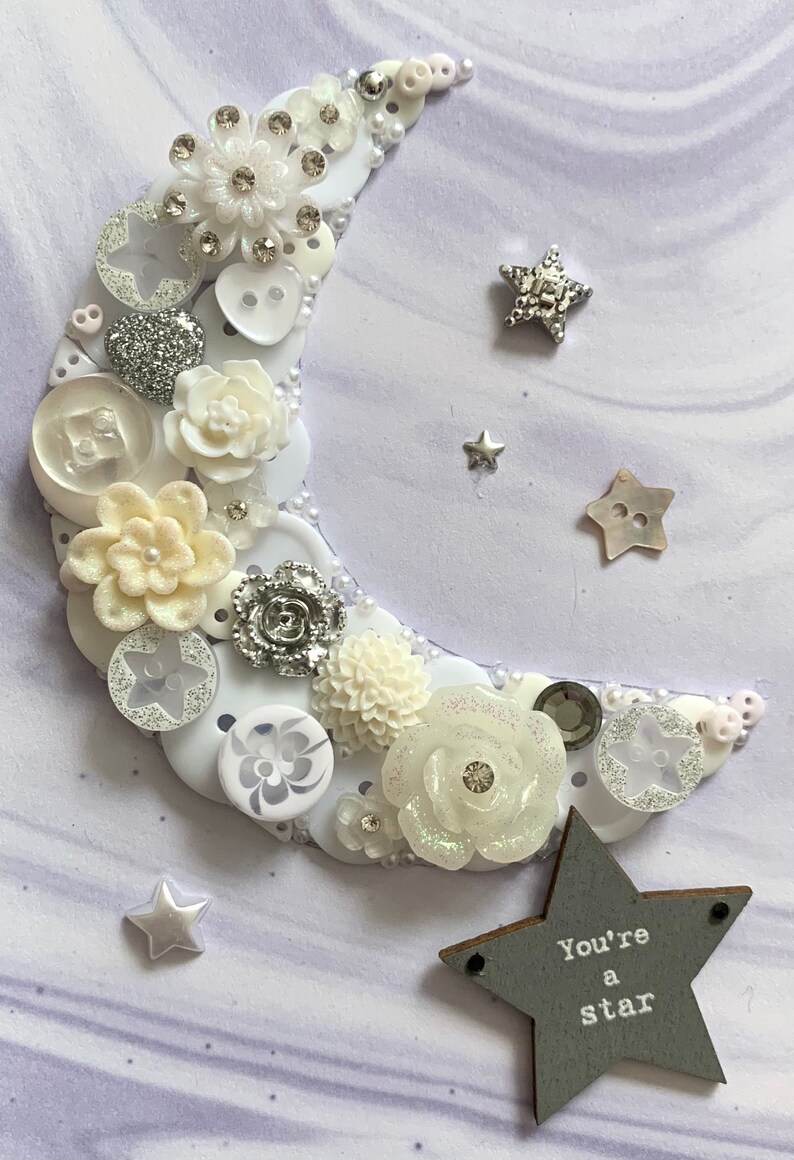 Mini Button Moon, Star Theme Decor, You’re A Star, Button Art, Moon and ...