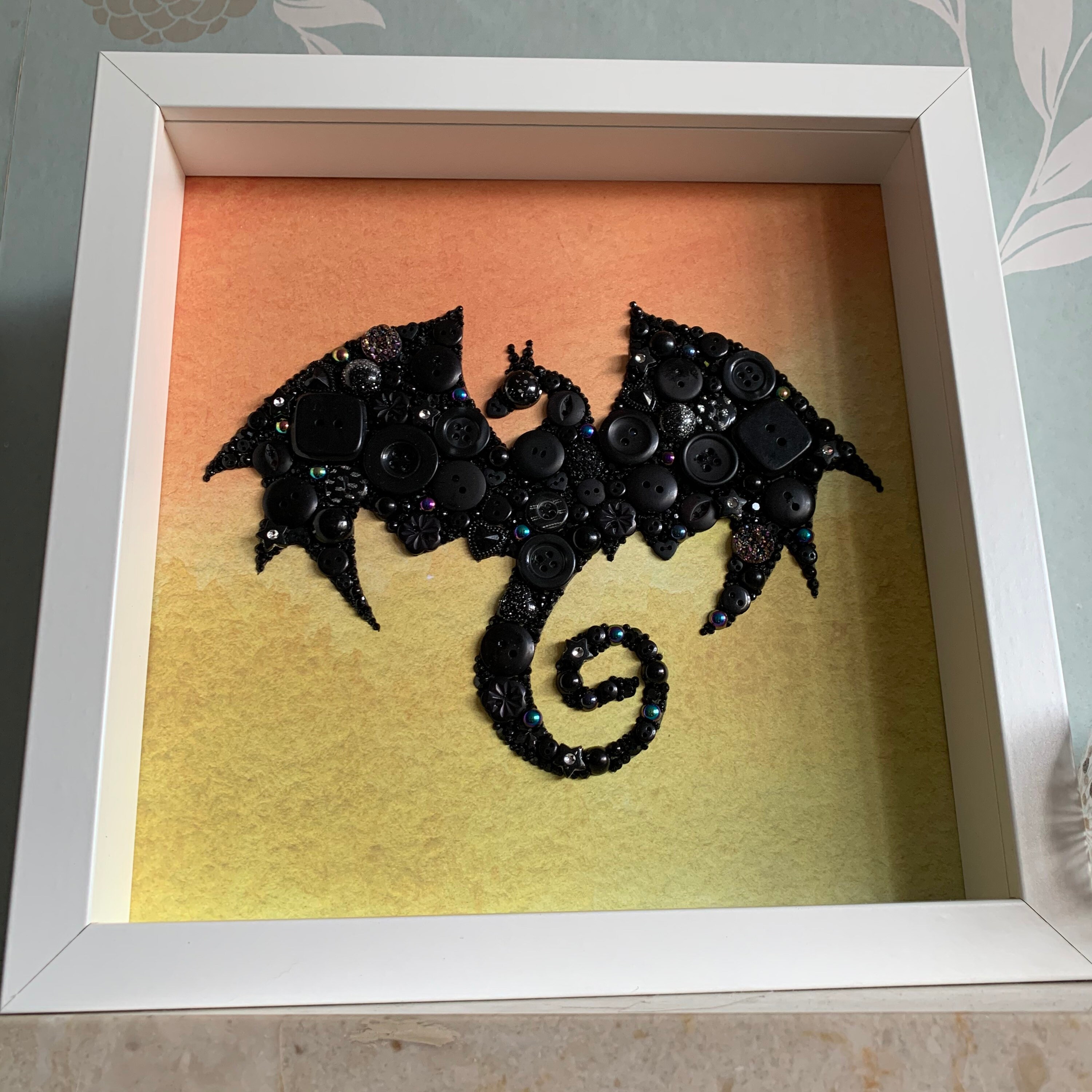 The Button Dragon, Button Art, Dragon Gift, Dragon Wall Art, Framed ...