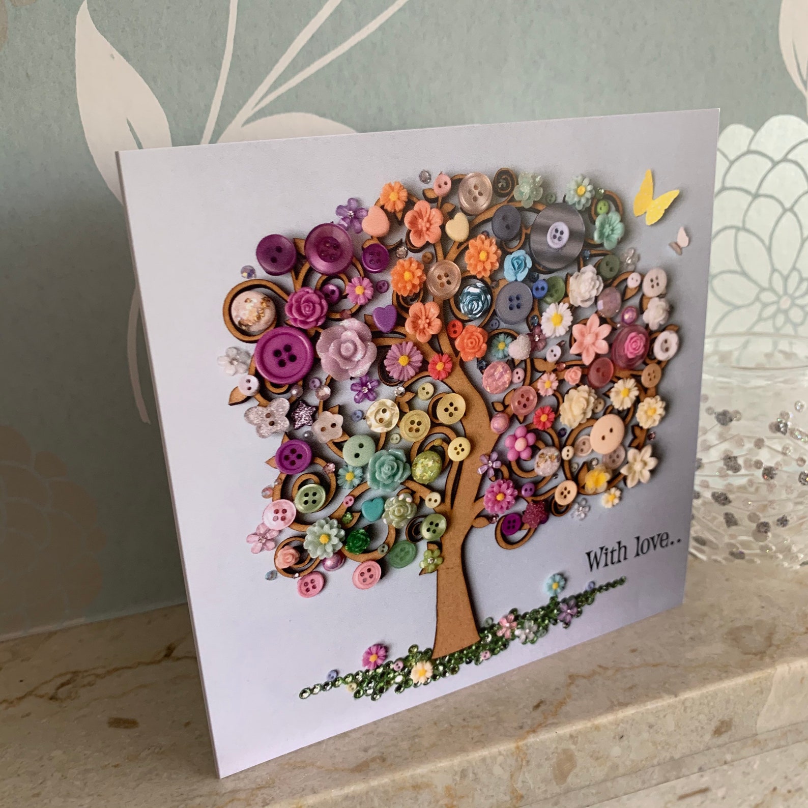 PRINTED Tree Art Card, With Love Card, Flat Printed Cards, Pastel Tree ...