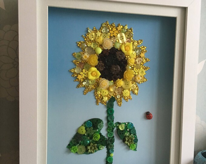 The Sunflower, Button Art, Button Flower, Unique Gift, Floral Art ...