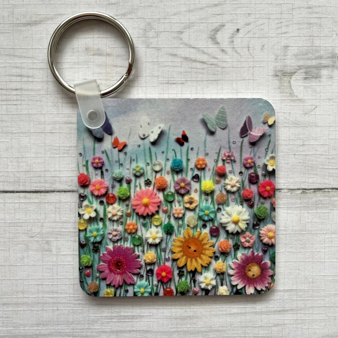 PRINTED (not 3D) Floral Art Keyring, Square Keyring, Double Sided ...