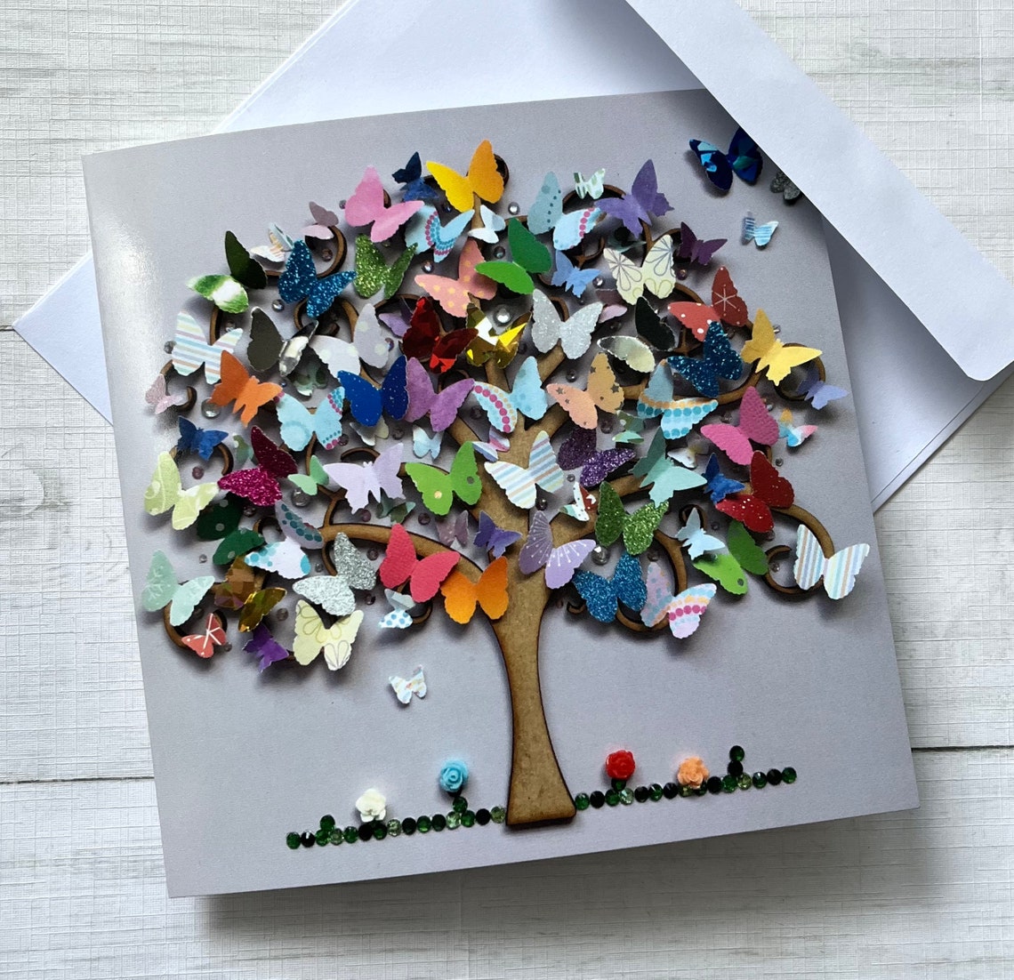 PRINTED (B) Set of 4 Butterfly Tree Cards, 14x14cm Tree Art Card Set ...