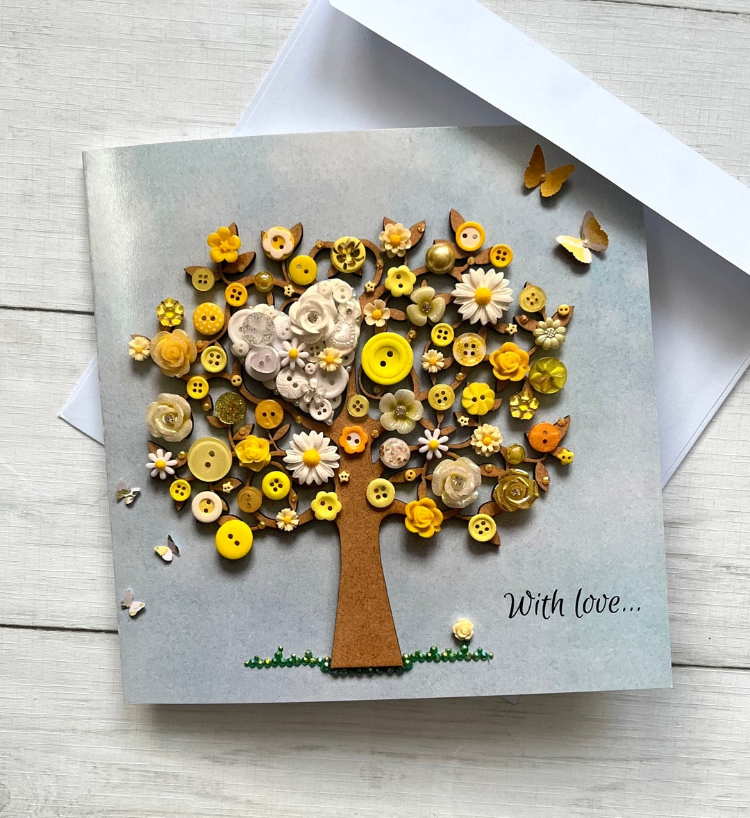 PRINTED (not 3D) With Love Heart Tree Art Card, With Love Card, Flat ...