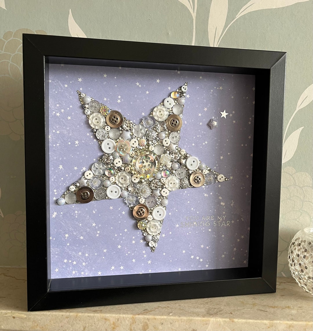 The Button Star, Button Framed Art, Star Theme Decor, Button Art Star ...