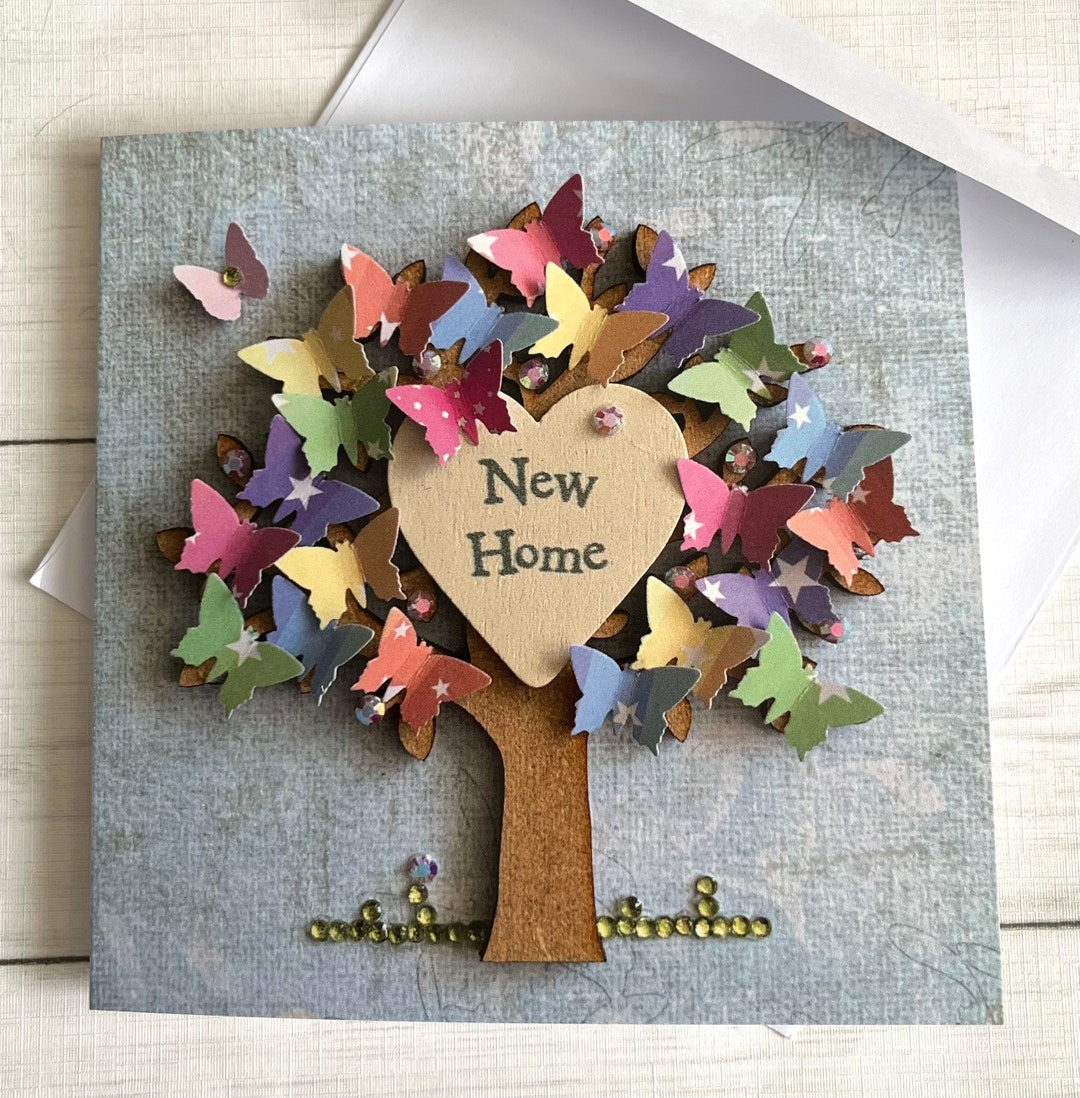 PRINTED New Home Card, Tree Art Cards, Unique Greeting Cards, Butterfly ...
