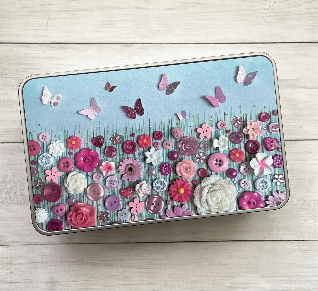 PRINTED Flower Meadow Art Storage Tin, Rainbow Floral Theme Storage ...