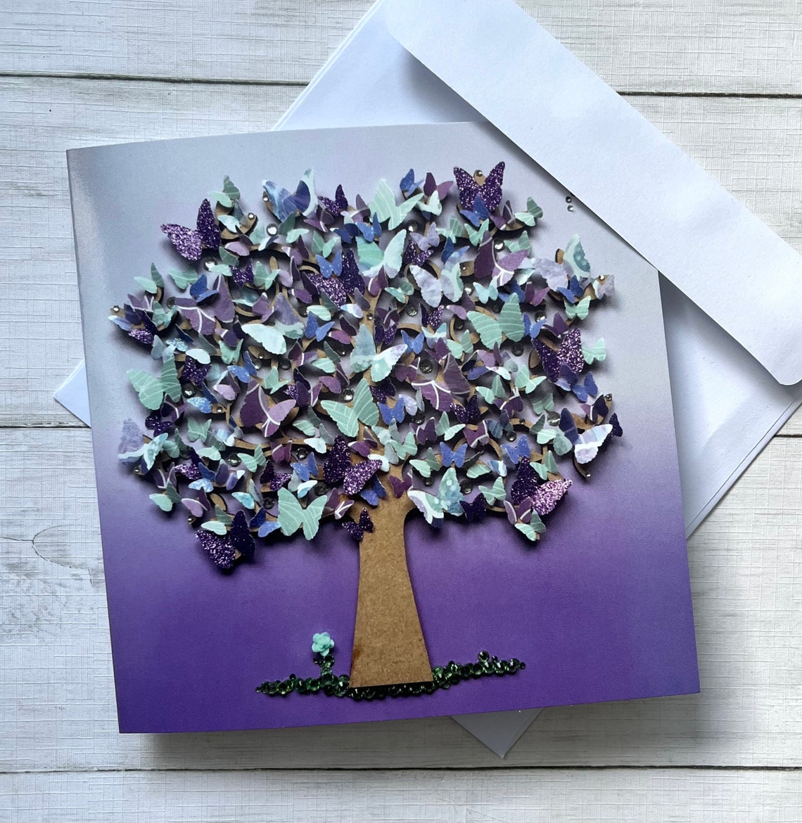 PRINTED (A) Set of 4 Butterfly Tree Cards, 14x14cm Tree Art Card Set ...