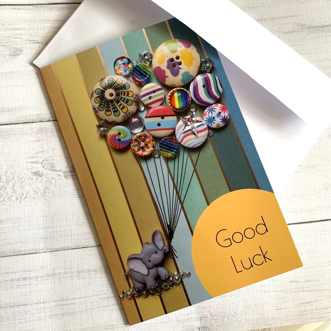 PRINTED Good Luck Cards, Flat Cards, Elephant Theme Cards, Rainbow ...