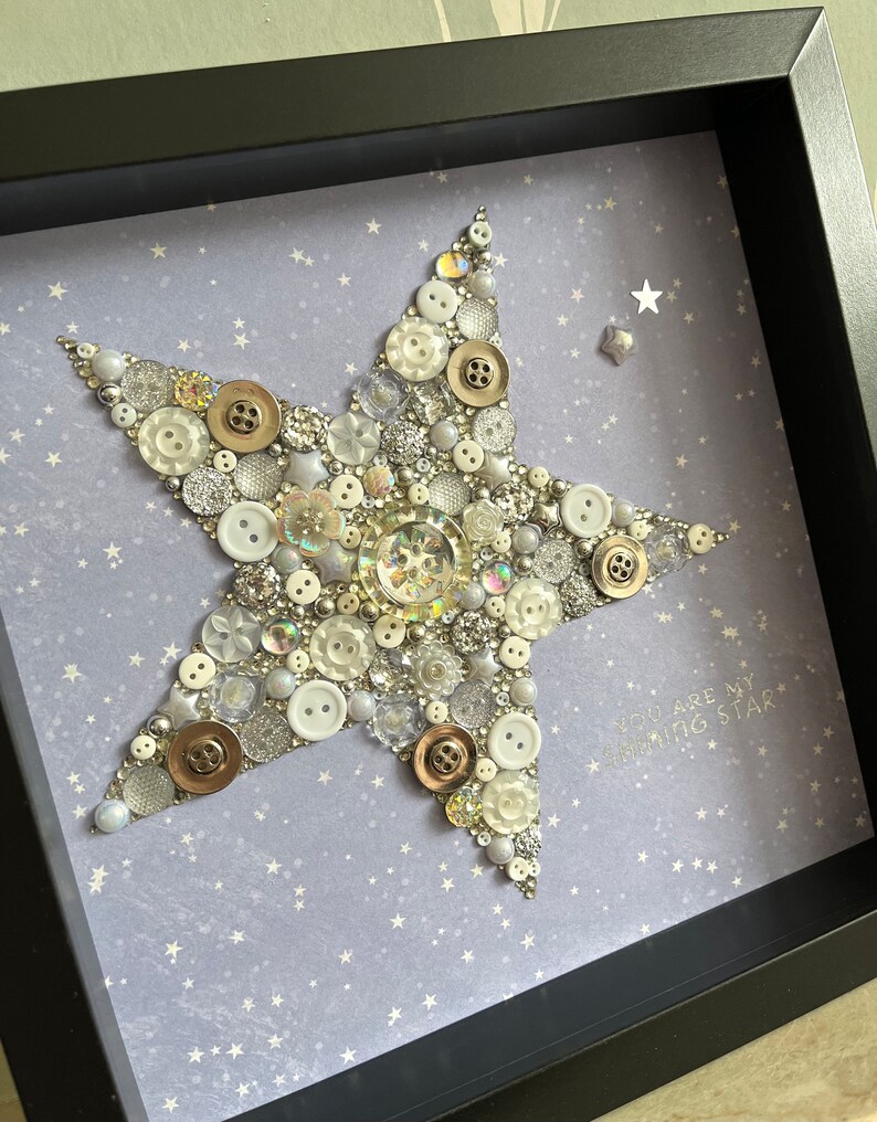 The Button Star, Button Framed Art, Star Theme Decor, Button Art Star ...