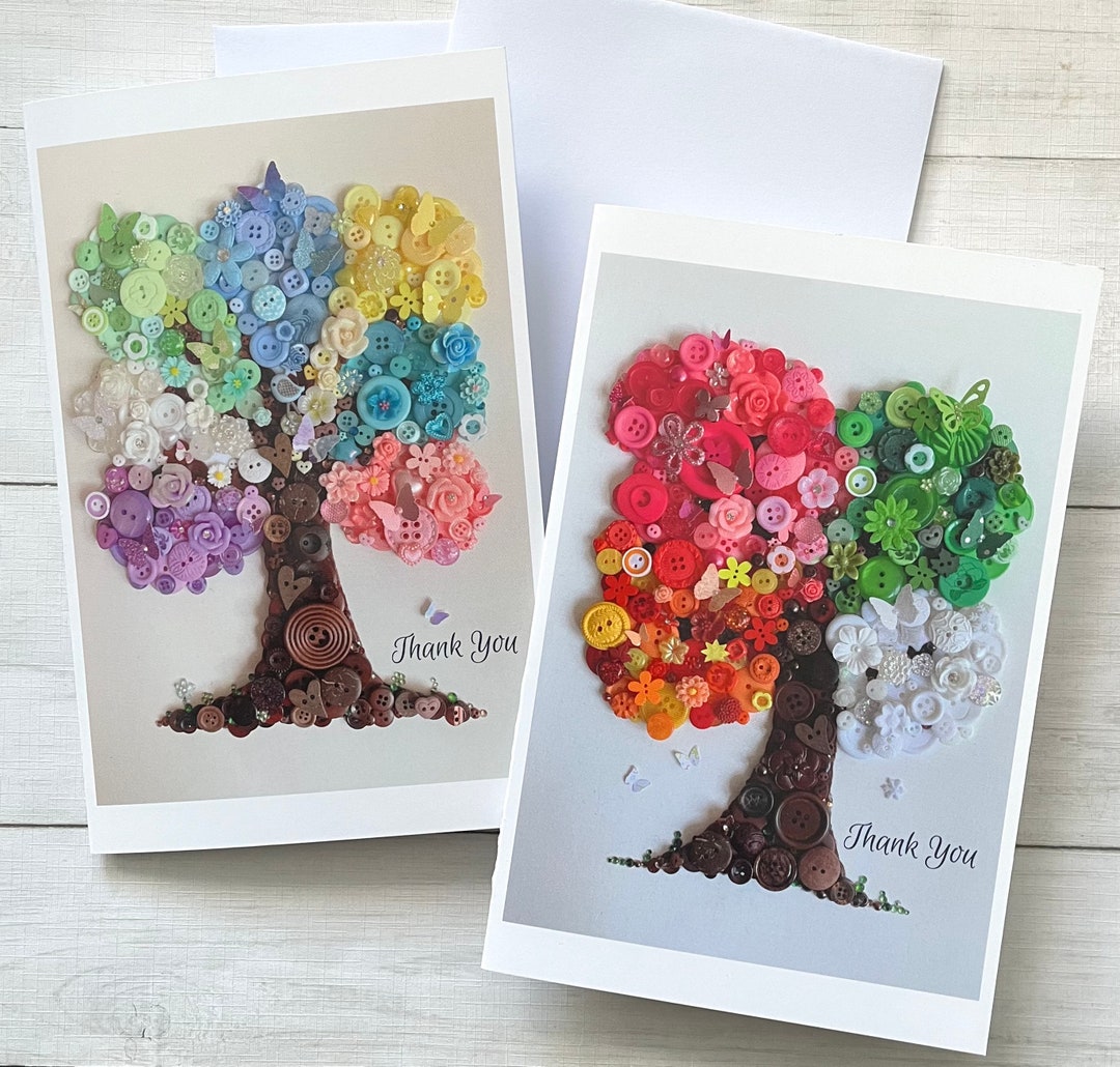 PRINTED Set of 2 Thank You Cards, Tree Art Thank You, Glossy Printed ...