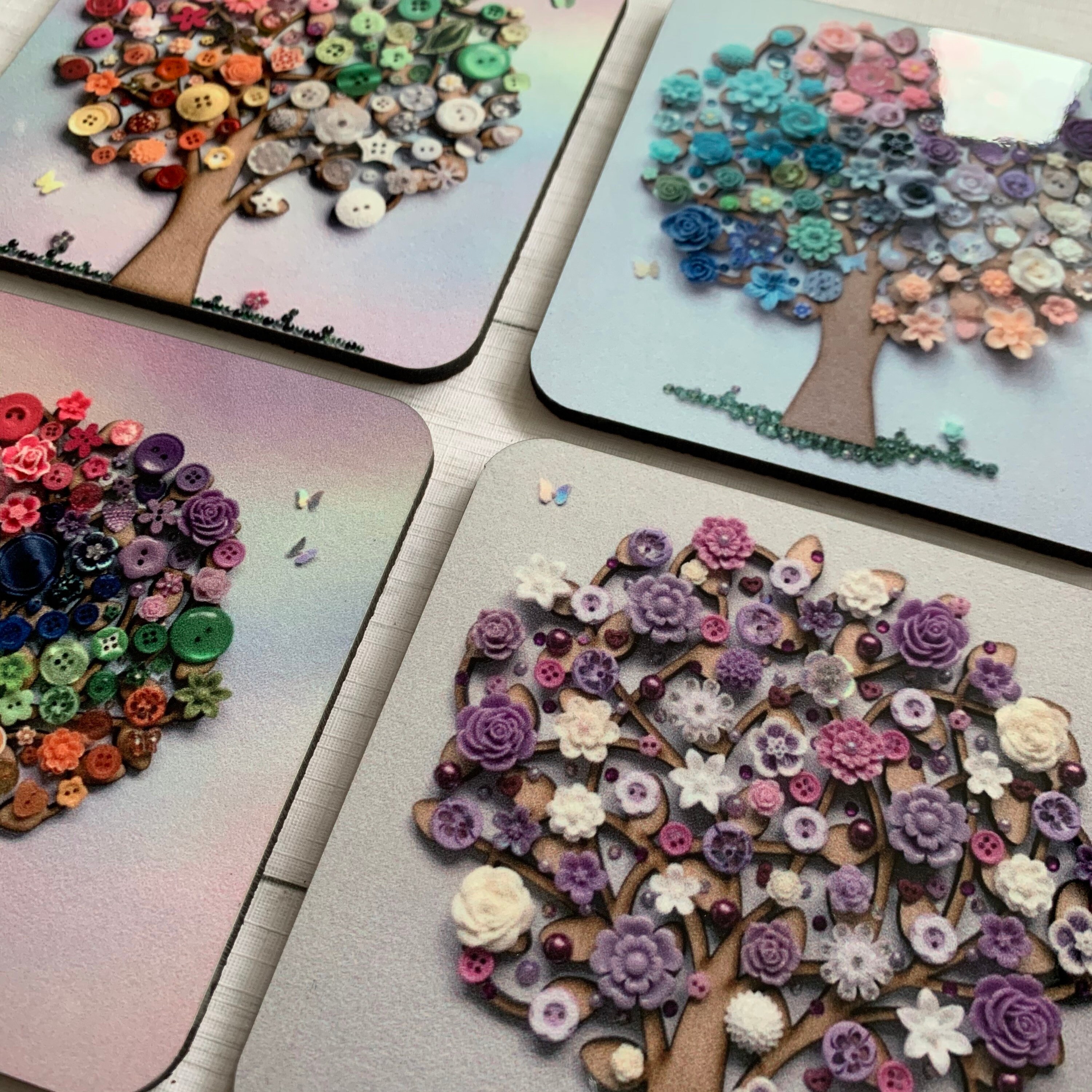 PRINTED Individual Tree Art Coasters, Original Art Coasters, Round Tree ...