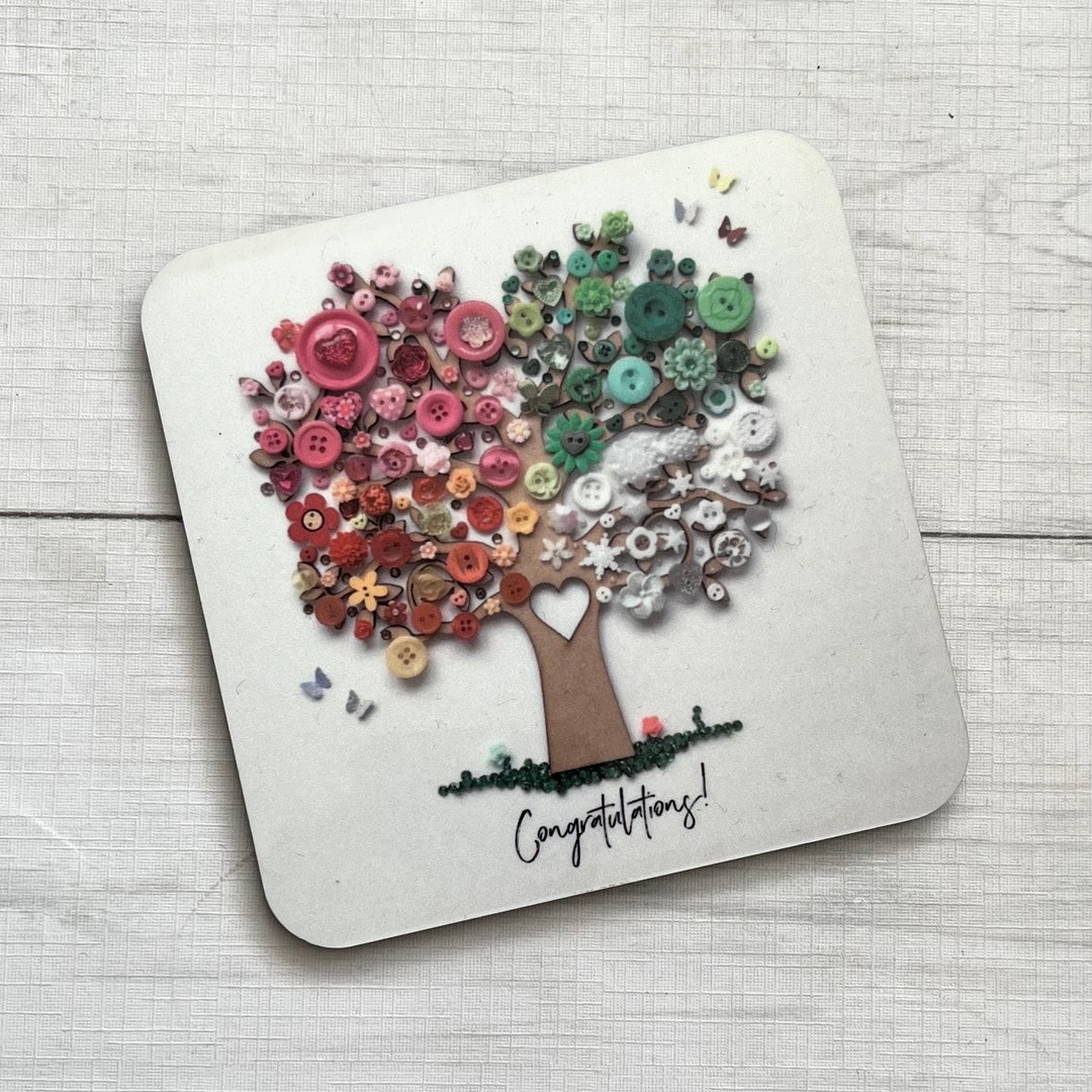 PRINTED (not 3D) Congratulations Tree Art Coaster, Cork Backed Coaster ...