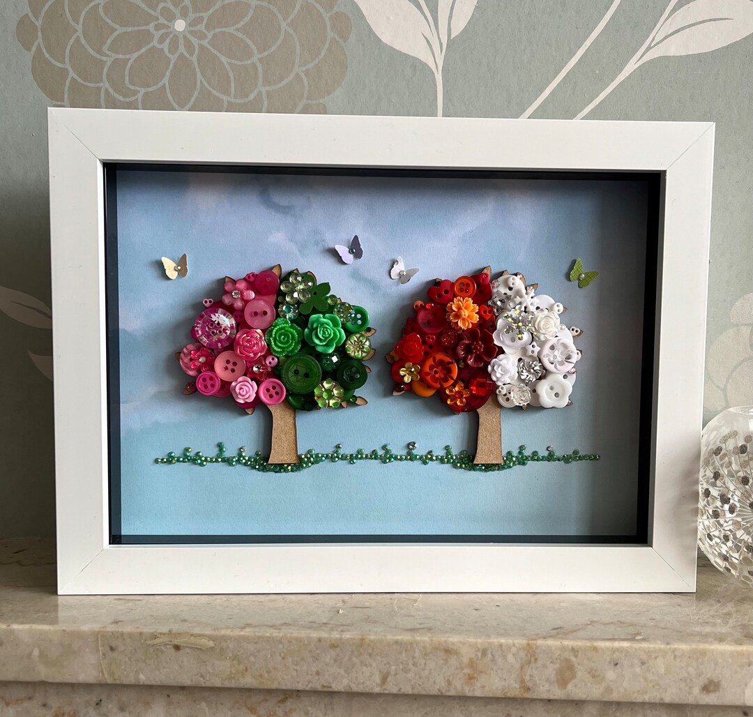 The Button Season Trees, Season Theme Wall Decor, Button Art, Colourful ...