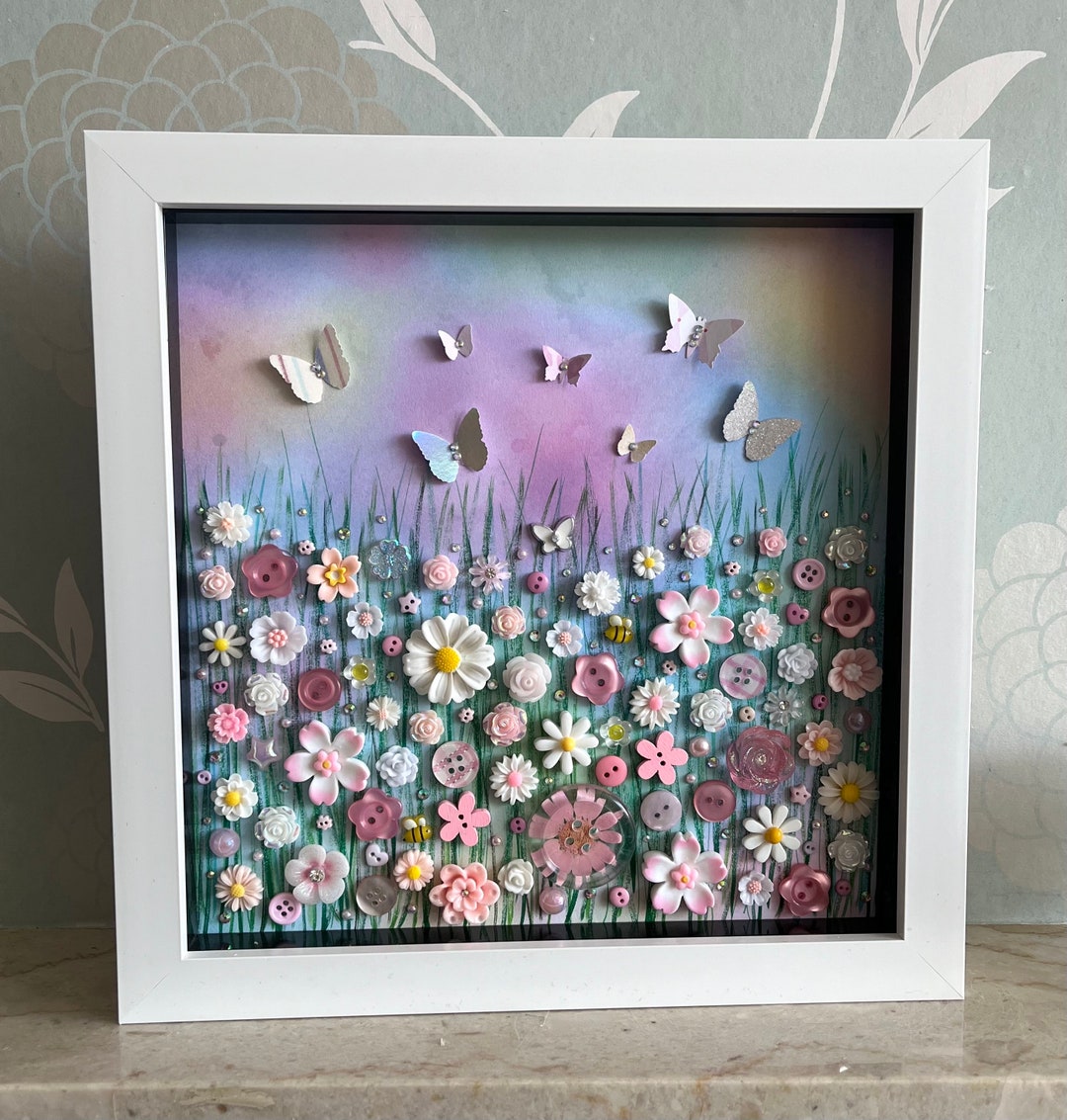 The Pastel Sky Flower Meadow, Button Floral Wall Art, Nature Theme ...