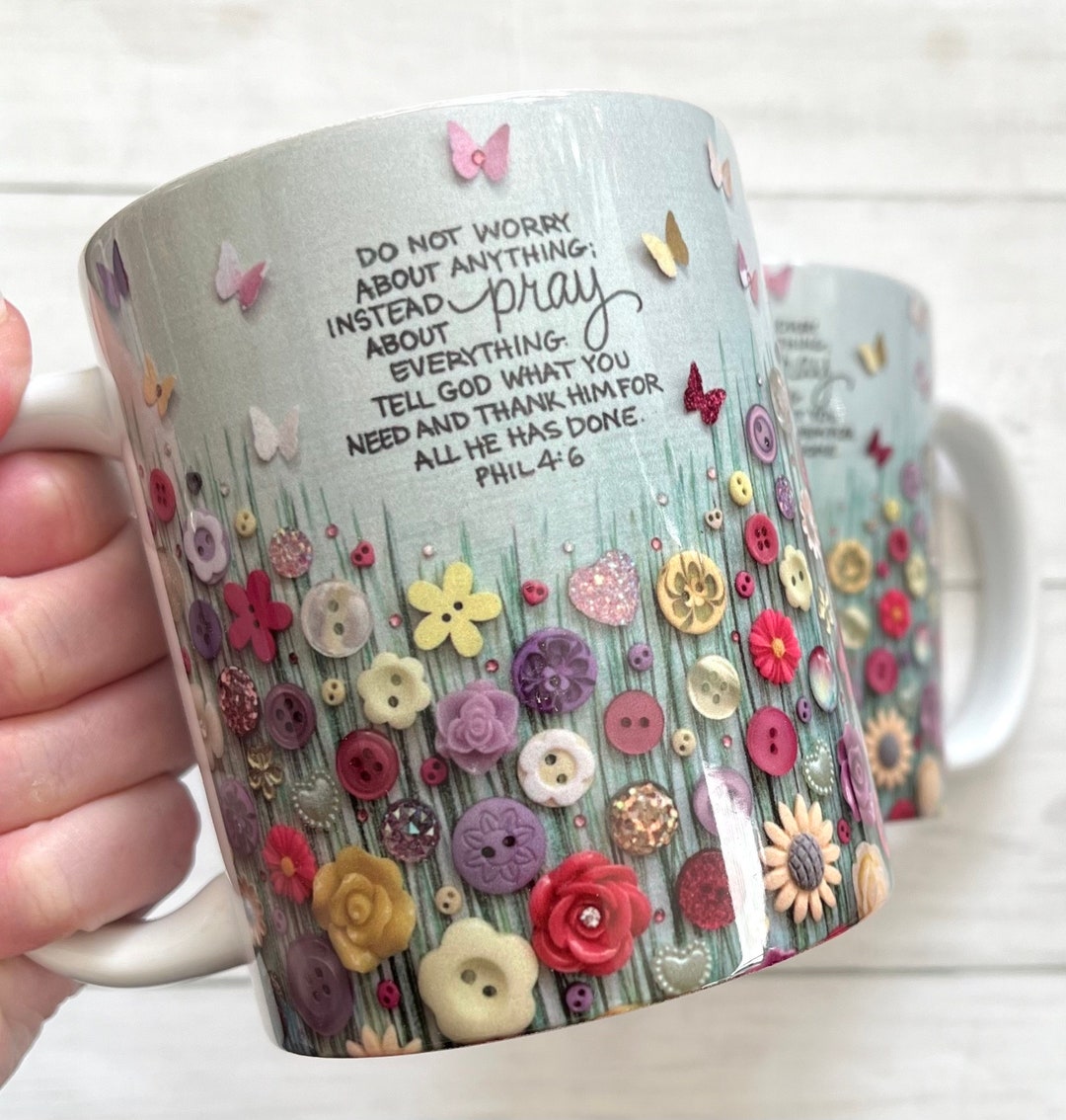 PRINTED Bible Verse Floral Art Mug, Double Sided Print Mug, Individual ...