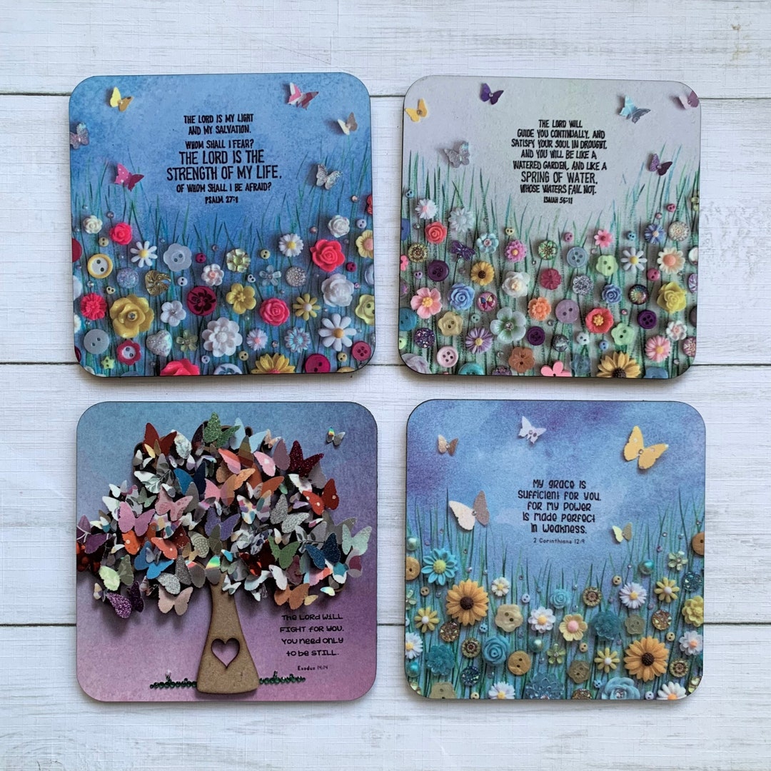 PRINTED Individual Bible Verse Coasters, Christian Coasters, Floral ...