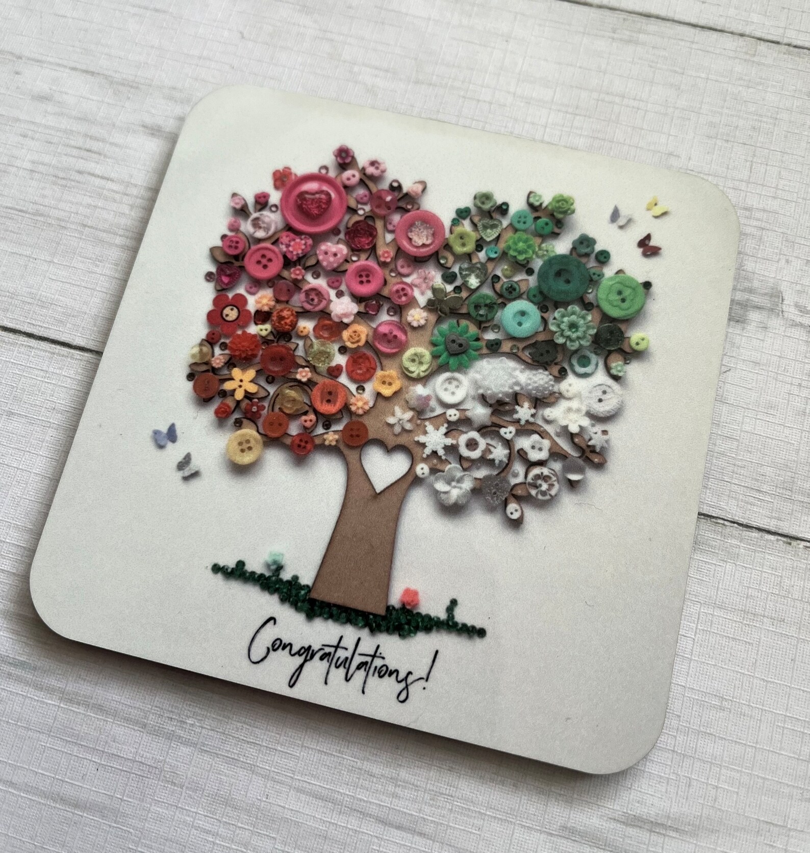PRINTED (not 3D) Congratulations Tree Art Coaster, Cork Backed Coaster ...