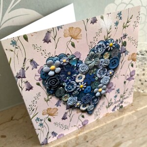 PRINTED Blue Floral Heart Card, Glossy With Love Card, Flat Printed ...