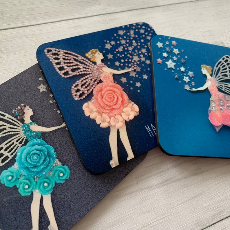 PRINTED Individual Fairy Coasters Fairy Art Drinks Mat Fairy | Etsy