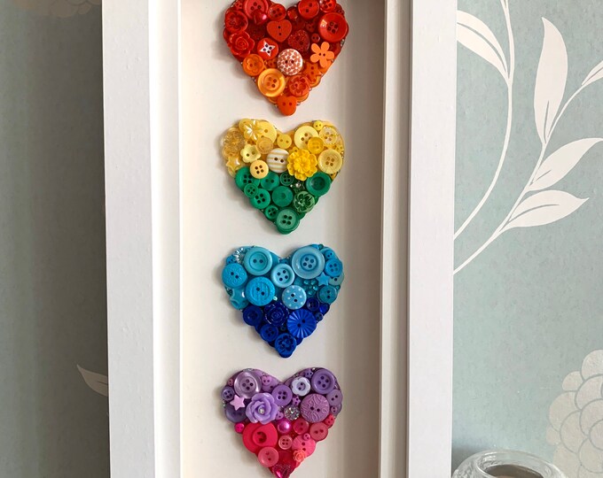 The Rainbow Hearts, Button Art, Heart Theme Decor, Rainbow Themed Decor ...