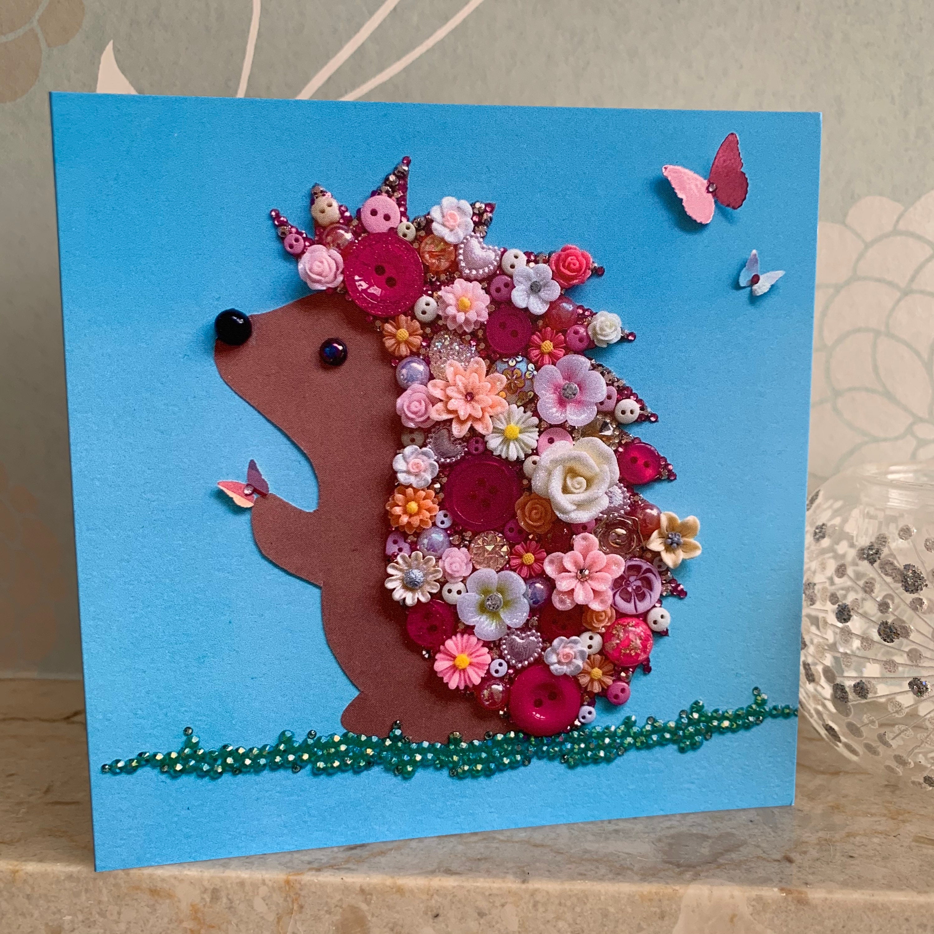 PRINTED Hedgehog Art Cards Flat Hedgehog Cards Pink Floral | Etsy