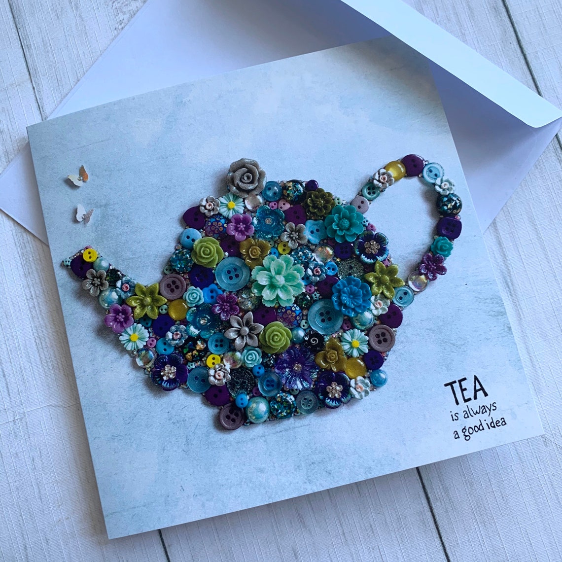 PRINTED Teapot Theme Greeting Cards, Flat Printed Card, Tea Quote ...